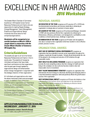 Fillable Online 2016 Excellence in HR Awards Worksheet Fax Email Print ...