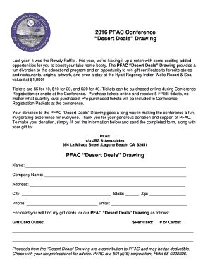 Fillable Online pfacmeeting 2016 PFAC Conference Desert Deals Drawing ...