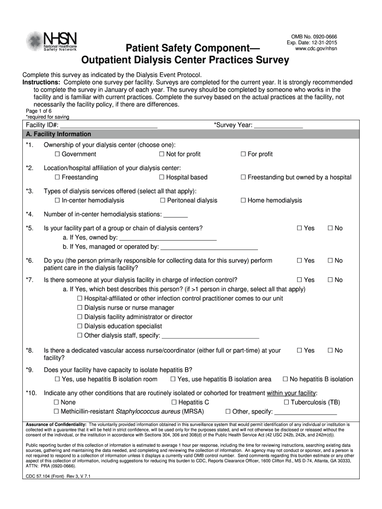 Fillable Online esrdnetwork8 57104 Outpatient Dialysis Center Practices ...