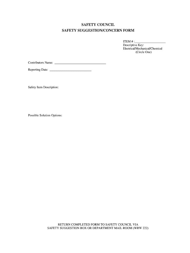 Fillable Online SAFETY COUNCIL SAFETY SUGGESTIONCONCERN FORM Fax Email ...
