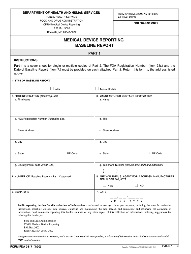 Fillable Online cat ocw uci MEDICAL DEVICE REPORTING BASELINE REPORT ...