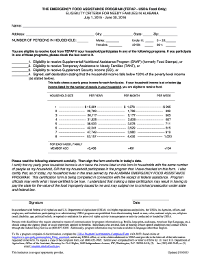 Fillable Online feedingal THE EMERGENCY FOOD ASSISTANCE PROGRAM TEFAP ...