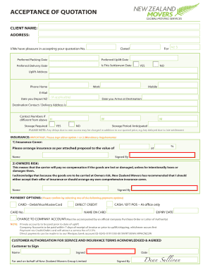 Fillable Online newzealandmovers co ACCEPTANCE OF QUOTATION Fax Email ...