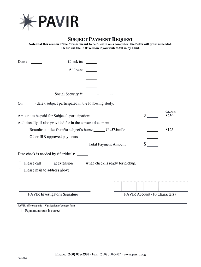 Fillable Online SUBJECT PAYMENT REQUEST Fax Email Print - pdfFiller