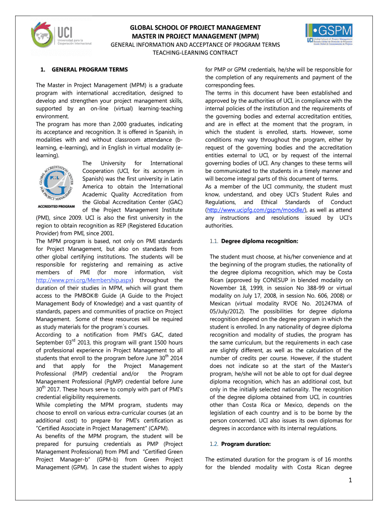 Fillable Online GLOBAL SCHOOL OF PROJECT MANAGEMENT MASTER IN PROJECT ...