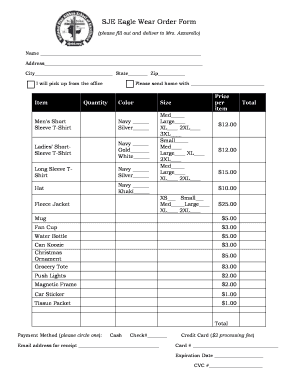 Fillable Online sjecs SJE Eagle Wear Order Form - St John School ...