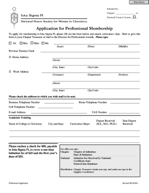 Fillable Online iotasigmapi Professional Membership Application 0920111 ...