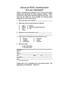 Fillable Online Dance at PEAC Questionnaire Are you interested? - PEAC ...