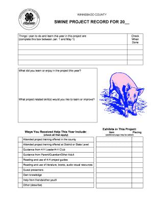 Fillable Online winnebago uwex SWINE PROJECT RECORD FOR 20 Fax Email ...