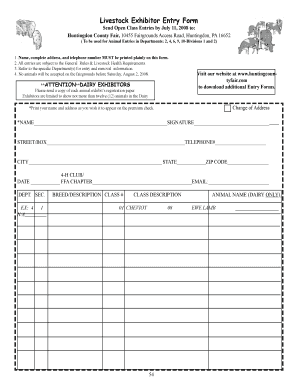 Fillable Online Livestock Exhibitor Entry Form Fax Email Print - pdfFiller