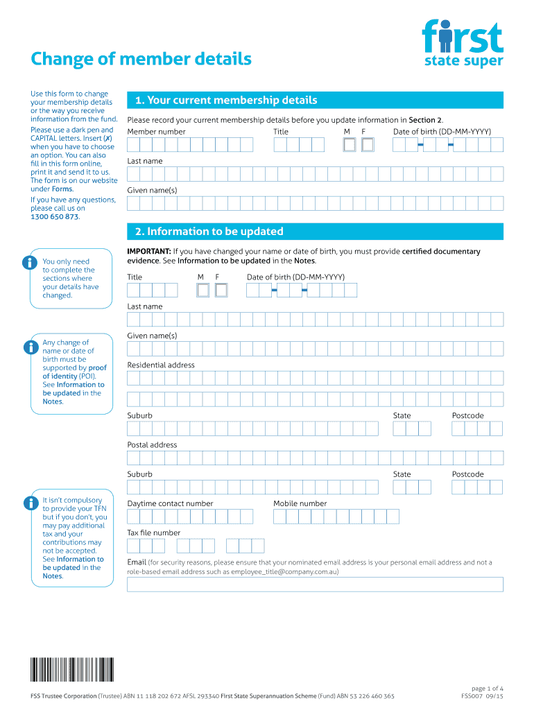 Fillable Online BChangeb of member details bformb - First State Super ...