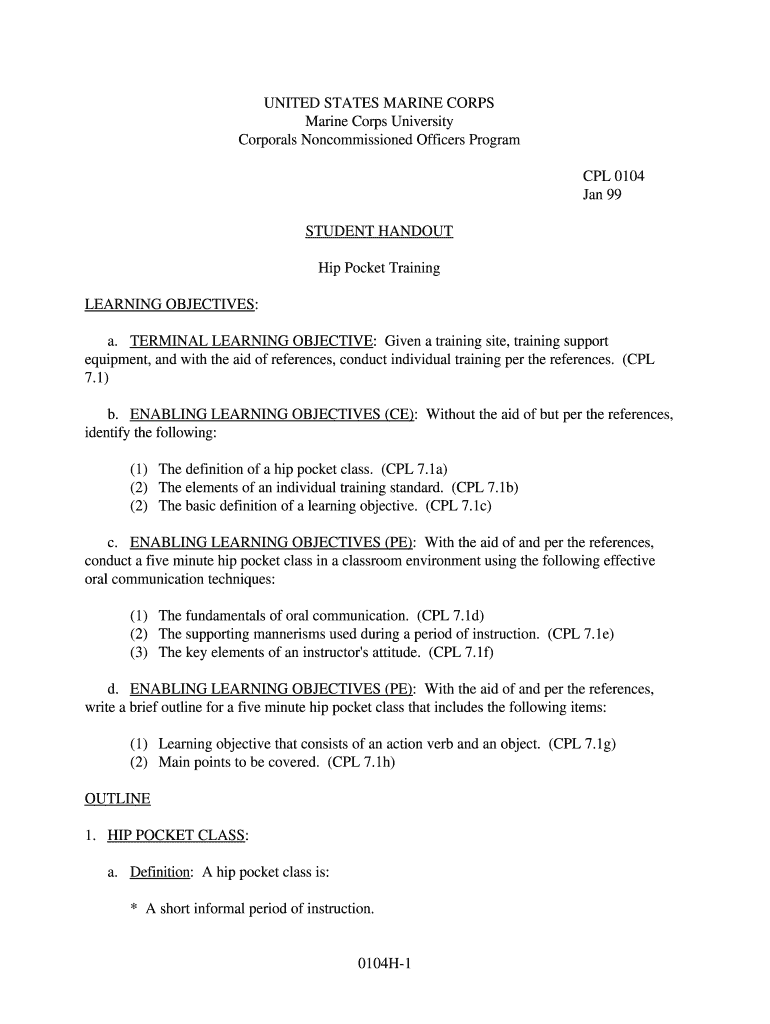 Fillable Online militarytraining Hip pocket trng - Military Training ...