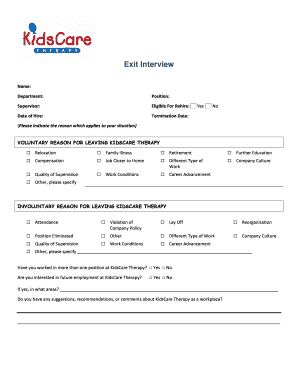 Fillable Online Exit Interview - KidsCare Therapy Fax Email Print ...