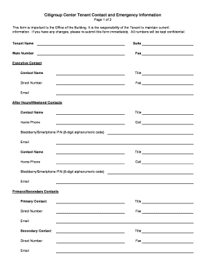 Fillable Online Tenant Contact and Emergency Information Form Fax Email ...