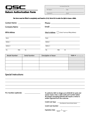 Fillable Online RA Order Date Return Authorization Form - QSC Service ...