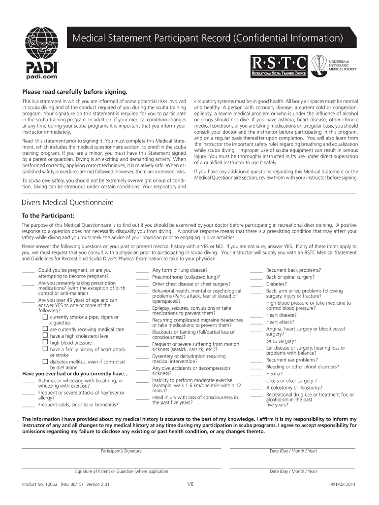 Fillable Online Medical Statement Participant Record (Confidential Information) Please read ...