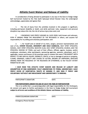 Fillable Online Athletic Event Waiver and Release of Liability - Holy ...