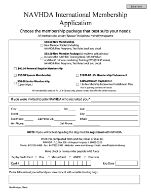 Fillable Online navhda NAVHDA International Membership Fax Email Print ...