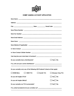 Fillable Online HOBBY GAMING ACCOUNT APPLICATION Fax Email Print ...