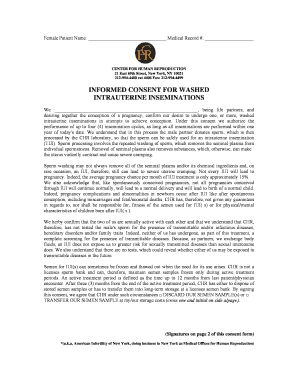 Fillable Online INFORMED CONSENT FOR WASHED INTRAUTERINE INSEMINATIONS ...