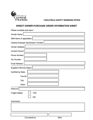 Fillable Online DIRECT OWNER PURCHASE ORDER INFORMATION SHEET Fax Email ...