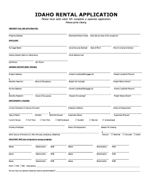 Fillable Online IDAHO RENTAL APPLICATION - legalformsorg Fax Email ...