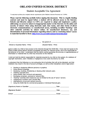 Fillable Online orlandusd Acceptable Use Agreement - Orland Unified School District Fax Email ...