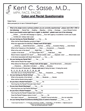 Fillable Online Colon and Rectal Questionnaire - Sasse Surgical ...