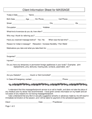 Fillable Online Client Information Sheet for MASSAGE Fax Email Print ...