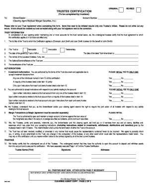 Fillable Online ORIGINAL REVISED TRUSTEE CERTIFICATION To be completed by Fax Email Print ...