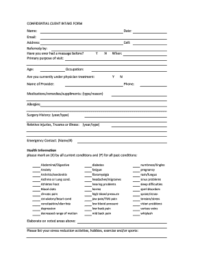Fillable Online CONFIDENTIAL CLIENT INTAKE FORM Name Date Age Fax Email ...