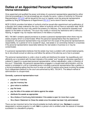 Fillable Online Duties of an Appointed Personal Representative Fax ...