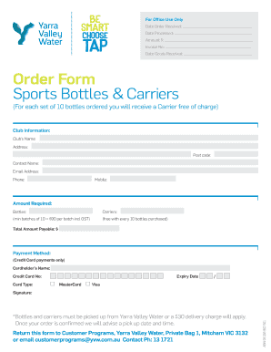 Fillable Online nfl org Yarra Valley Water Sports Water Bottle Order ...
