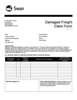 Fillable Online Damaged Freight Claim Form - Swanstone Fax Email Print ...