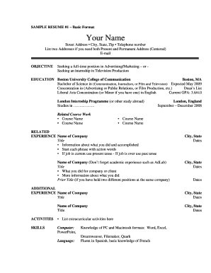 Fillable Online publichealth nyu SAMPLE RESUME 1 Basic Format - New ...