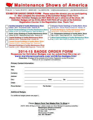 Fillable Online 2014-15 BADGE ORDER FORM - bMaintenanceShowsbbinfob Fax ...