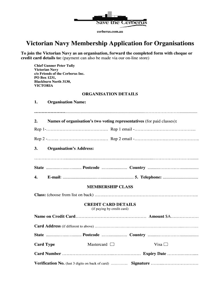 Fillable Online Victorian Navy Membership Application for Organisations ...