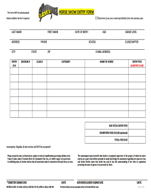 Fillable Online This form MAY be photocopied HORSE SHOW ENTRY FORM Fax ...