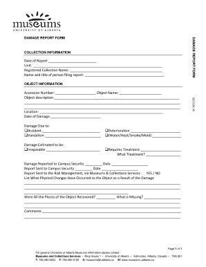 Fillable Online museums ualberta DAMAGE REPORT FORM RM OBJECT ...
