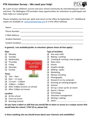 Fillable Online wellingtonpta PTA Volunteer Survey We need your help ...