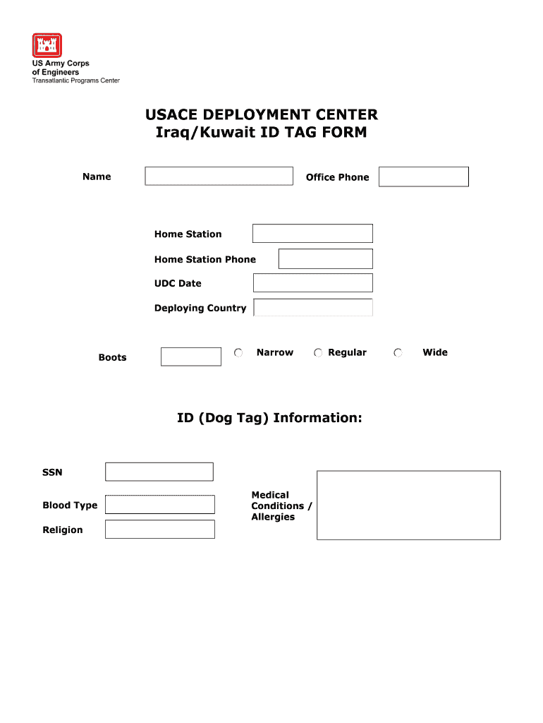 Fillable Online tam usace army USACE DEPLOYMENT CENTER ID Dog Tag ...