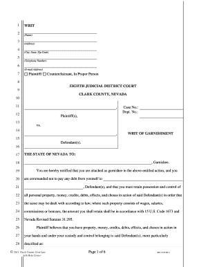 Fillable Online CURRENT Writ of Garnishment District Court rev 12-27 ...