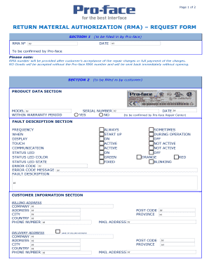 Fillable Online RETURN MATERIAL AUTHORIZATION RMA REQUEST FORM Fax ...
