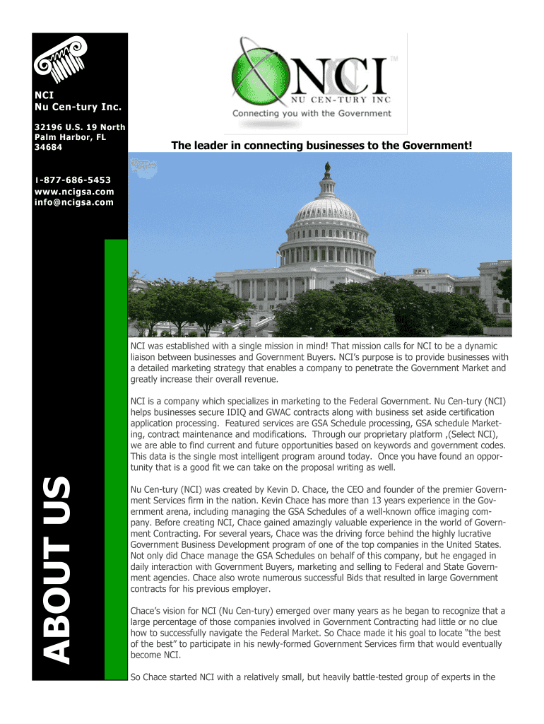 Fillable Online NCI Overview of Services - NCI - The Leader in ...