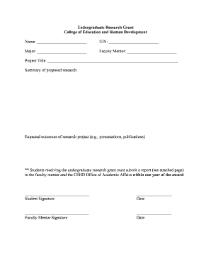 Fillable Online Undergraduate Research Grant Form Fax Email Print - pdfFiller
