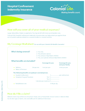 Fillable Online Colonial Lifes hospital confinement indemnity insurance ...