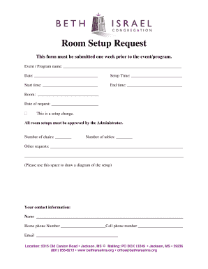 Fillable Online bethisraelms Room Setup Form - bethisraelms Fax Email ...
