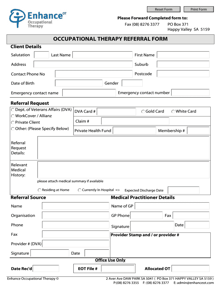 Fillable Online Enhance OT Referral bFormb - Enhance Occupational ...