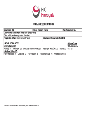 Fillable Online RISK ASSESSMENT FORM - Harrogate Theatre Fax Email ...