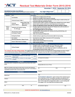 Fillable Online act Residual Test Materials bOrder Formb 2015-2016 ...